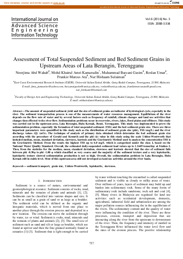 (PDF) Assessment of Total Suspended Sediment and Bed Sediment Grains in ...