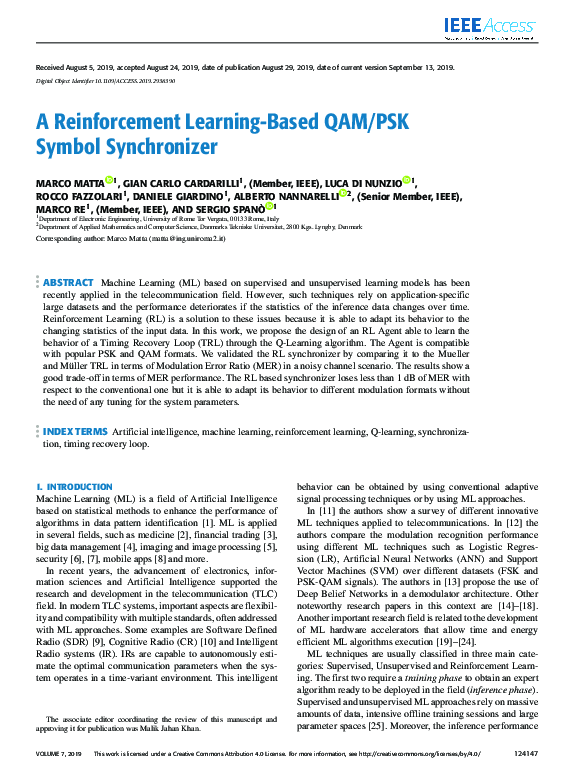 (PDF) A Reinforcement Learning-Based QAM/PSK Symbol Synchronizer
