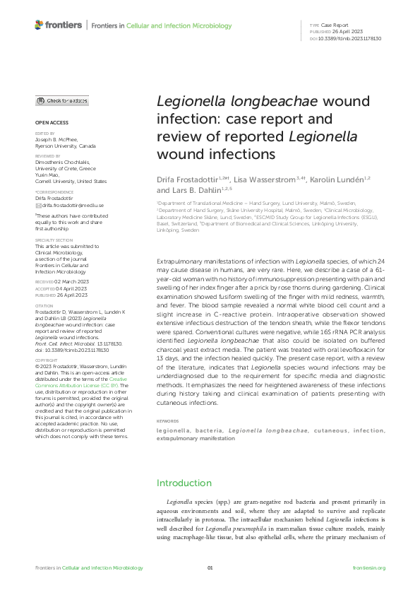 Legionella longbeachae wound infection: case report and review of ...