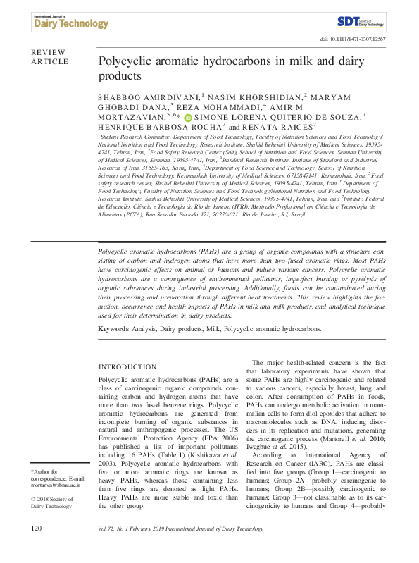 Polycyclic aromatic hydrocarbons in milk and dairy products