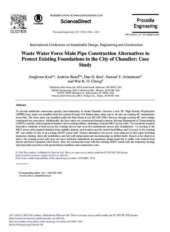(PDF) Waste Water Force Main Pipe Construction Alternatives to Protect ...
