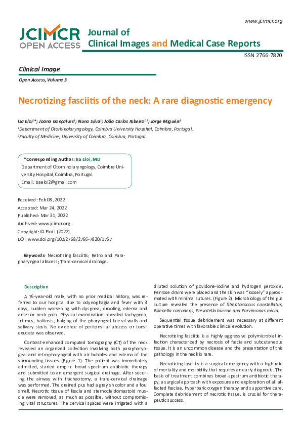 (PDF) Necrotizing fasciitis of the neck: A rare diagnostic emergency