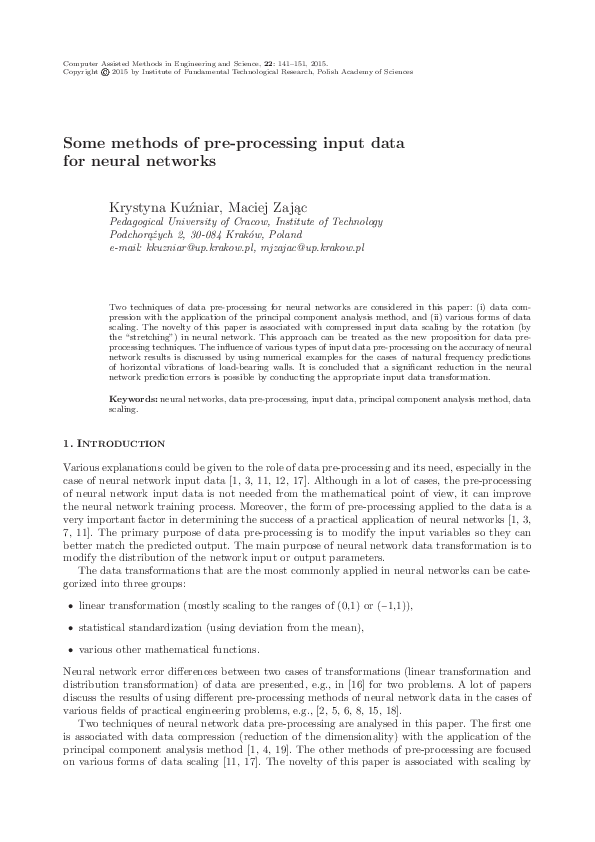 (PDF) Some methods of pre-processing input data for neural networks