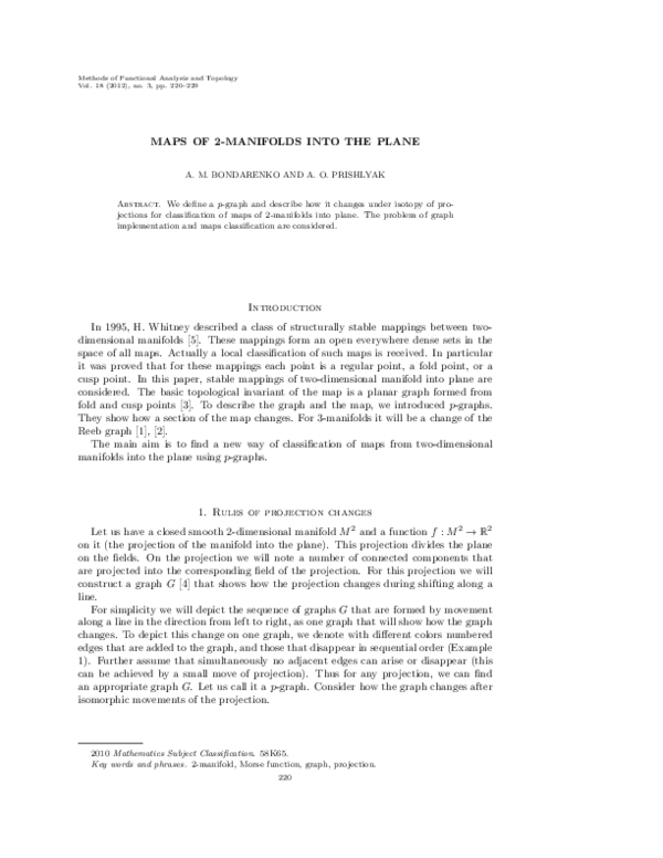 (PDF) Maps of 2-MANIFOLDS Into the Plane