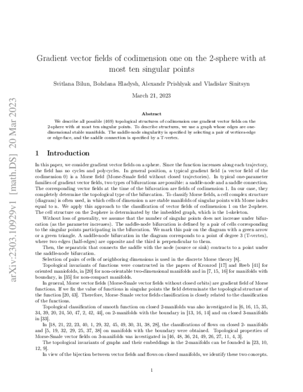 (PDF) Gradient vector fields of codimension one on the 2-sphere with at most ten singular points