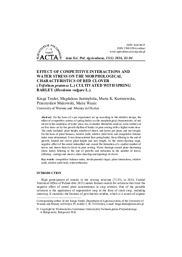 (PDF) EFFECT OF COMPETITIVE INTERACTIONS AND WATER STRESS ON THE MORPHOLOGICAL CHARACTERISTICS ...