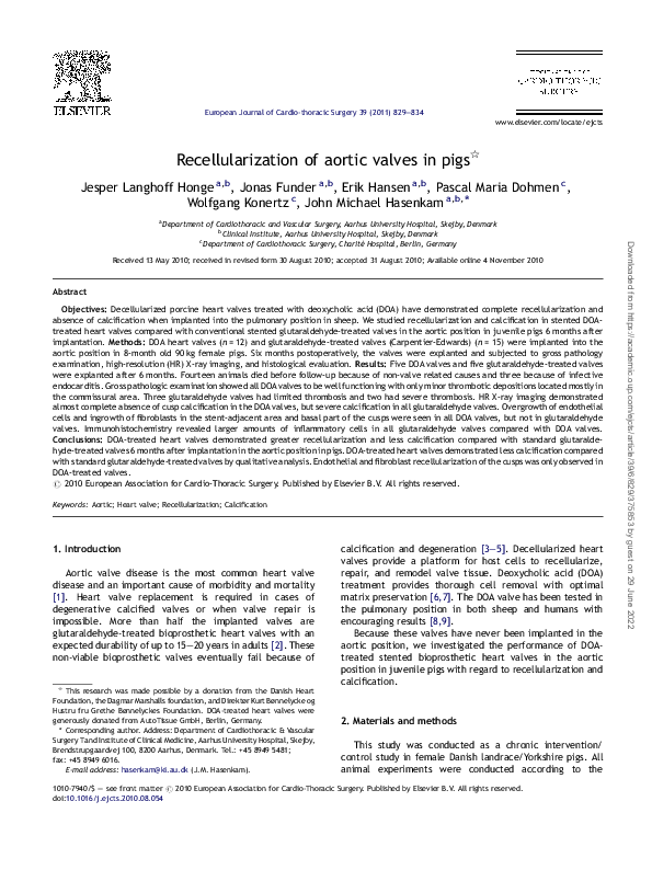 (PDF) Recellularization of aortic valves in pigs