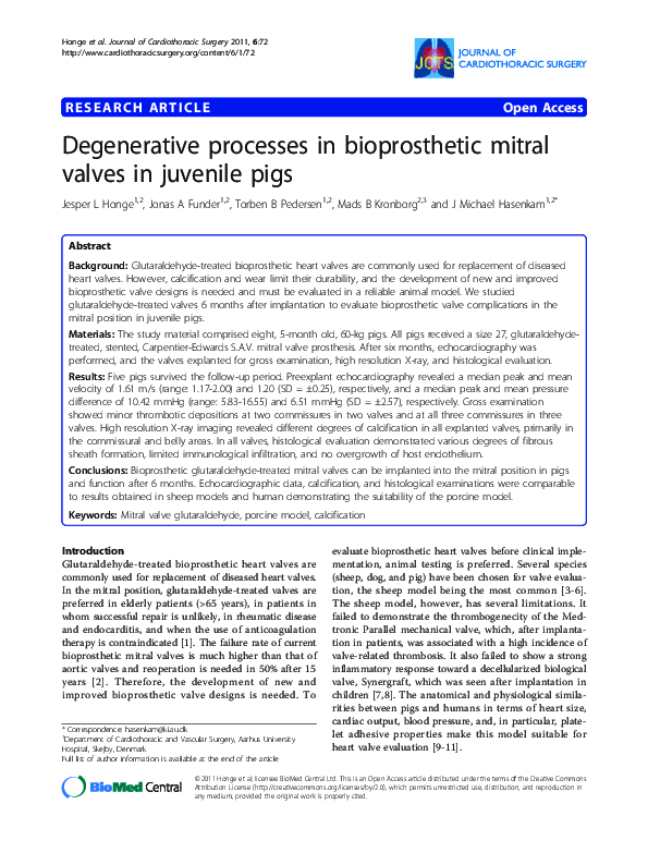 (PDF) Degenerative processes in bioprosthetic mitral valves in juvenile ...