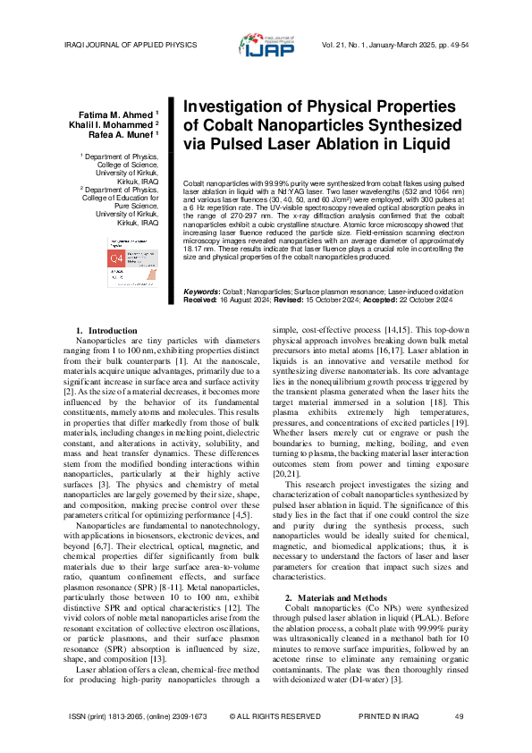 (PDF) Investigation of Physical Properties of Cobalt Nanoparticles ...