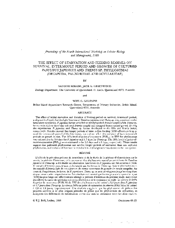 (PDF) The Effect of Starvation and Feeding Regimes On Survival ...