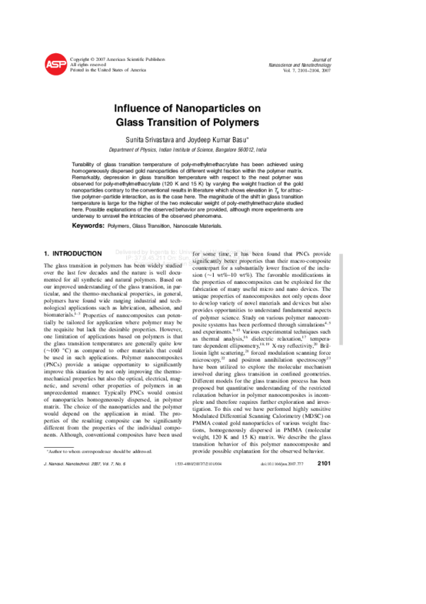 (PDF) Influence of Nanoparticles on Glass Transition of Polymers