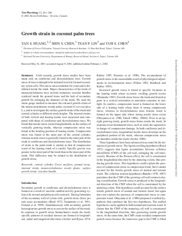 (PDF) Growth strain in coconut palm trees