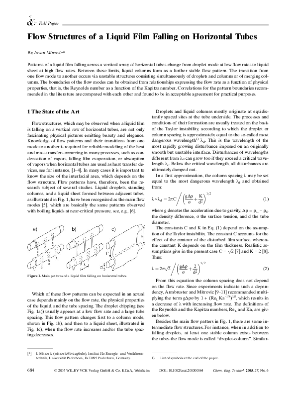 (PDF) Flow Structures of a Liquid Film Falling on Horizontal Tubes