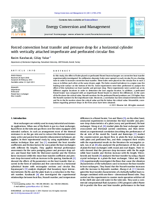 (PDF) Forced convection heat transfer and pressure drop for a horizontal cylinder with ...