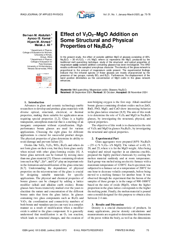 (PDF) Effect of V2O5-MgO Addition on Some Structural and Physical ...