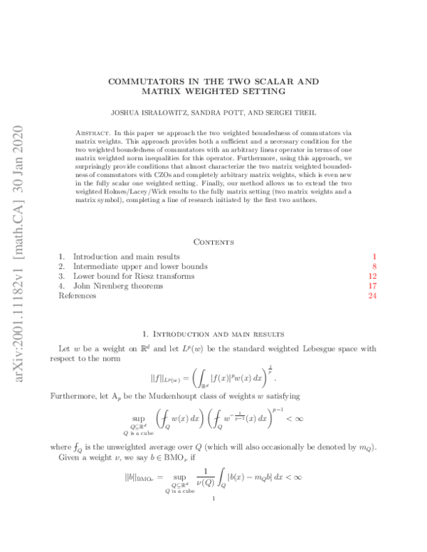 (PDF) Commutators in the two scalar and matrix weighted setting