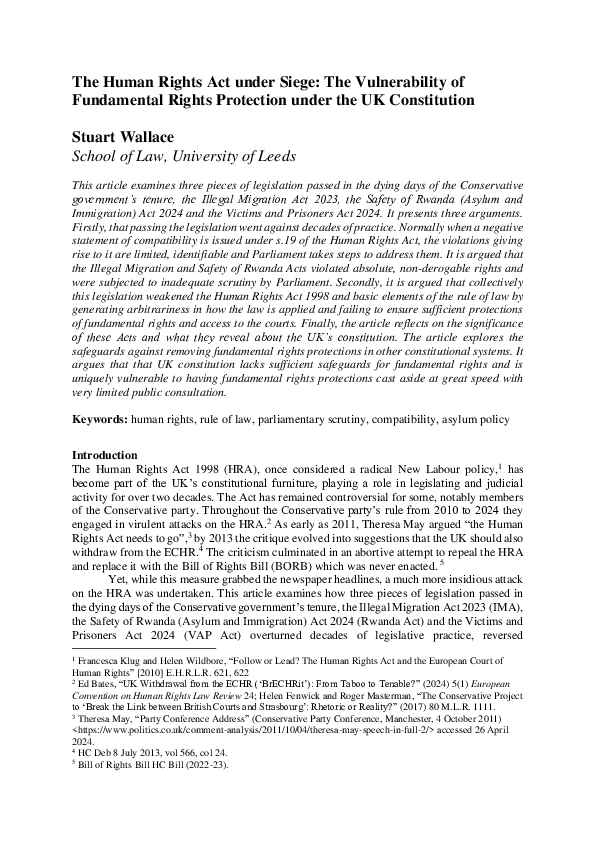 (PDF) The Human Rights Act under Siege: The Vulnerability of ...