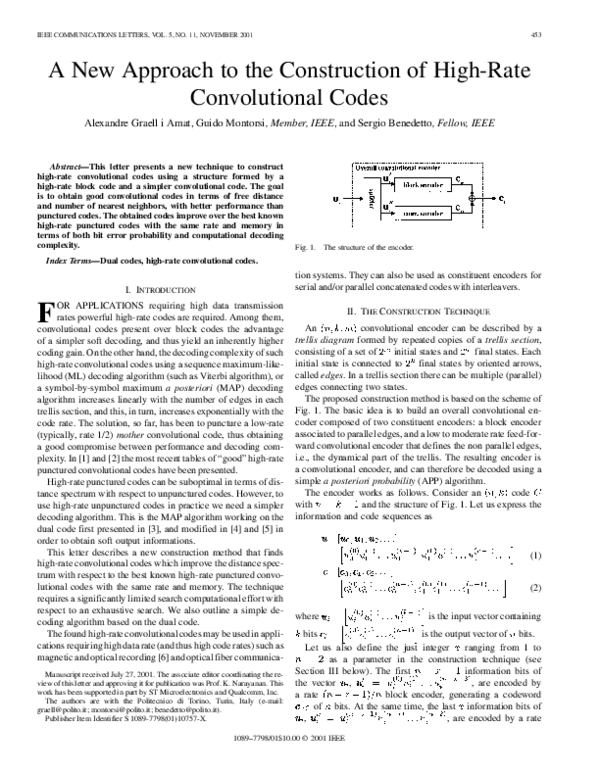 (PDF) A new approach to the construction of high-rate convolutional codes