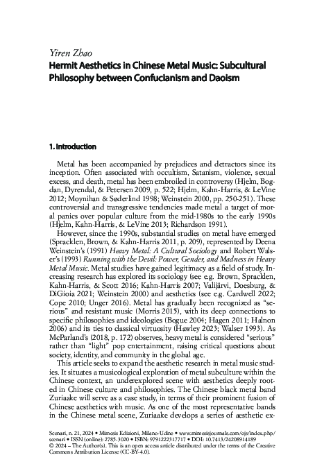 (PDF) Hermit Aesthetics in Chinese Metal Music: Subcultural Philosophy ...