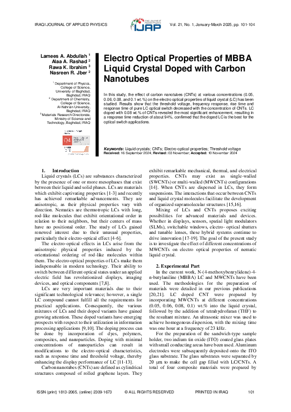 (PDF) Electro Optical Properties of MBBA Liquid Crystal Doped with ...
