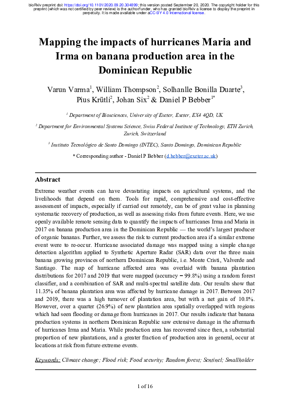 (PDF) Mapping the impacts of hurricanes Maria and Irma on banana ...