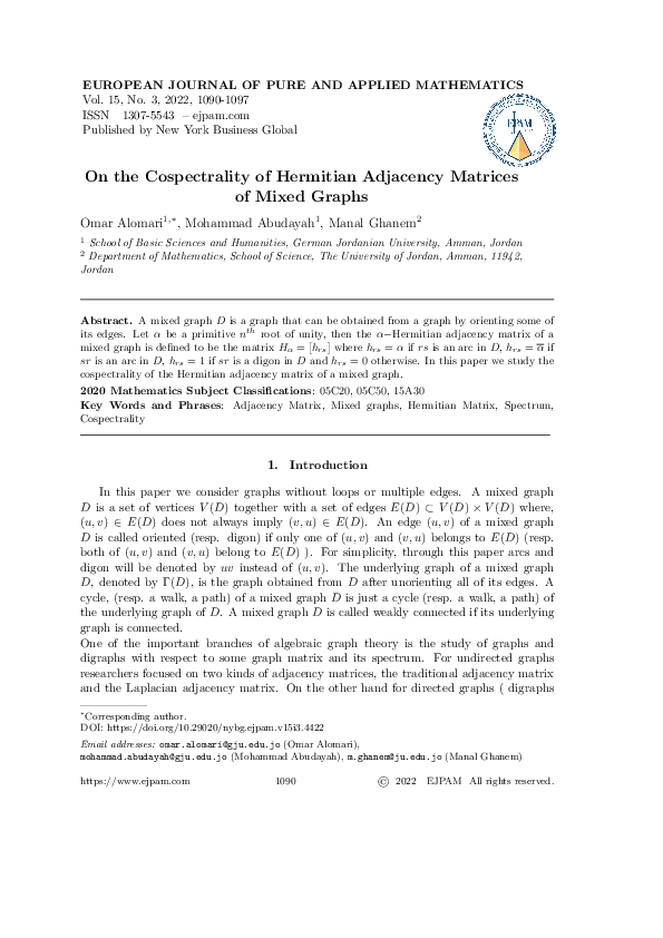 (PDF) On the Cospectrality of Hermitian Adjacency Matrices of Mixed Graphs