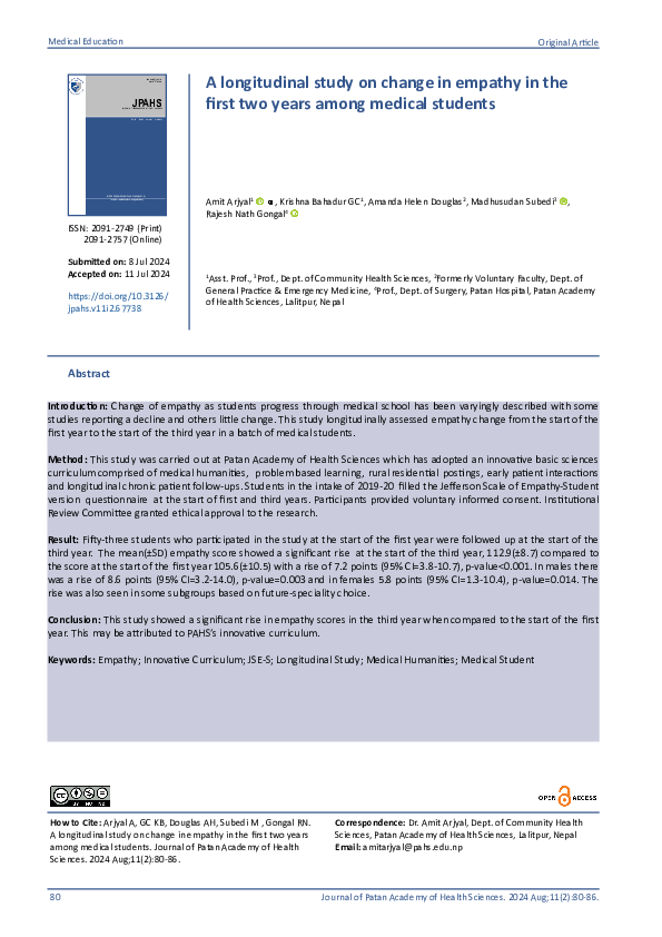 (PDF) A longitudinal study on change in empathy in the first two years ...