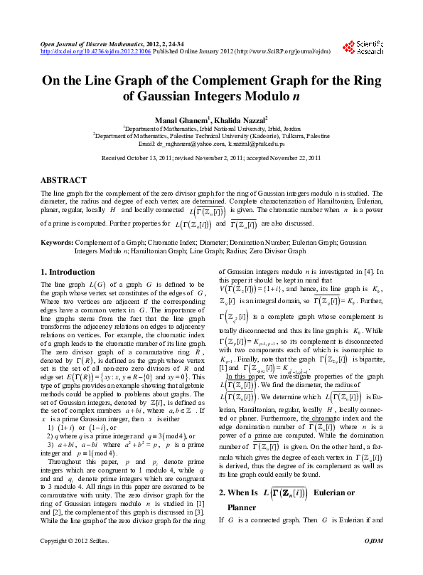 (PDF) On the Line Graph of the Complement Graph for the Ring of ...