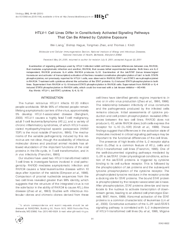 (PDF) HTLV-1 Cell Lines Differ in Constitutively Activated Signaling ...