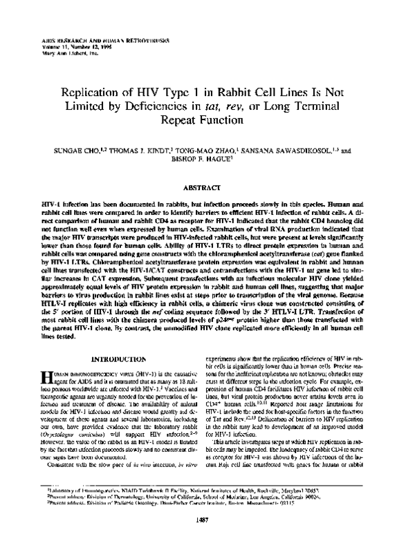 (PDF) Replication of HIV Type 1 in Rabbit Cell Lines Is Not Limited by ...