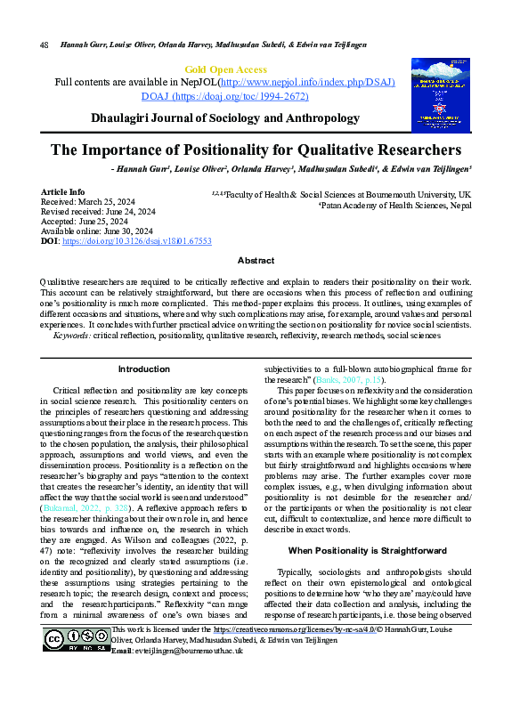 (PDF) The Importance of Positionality for Qualitative Researchers