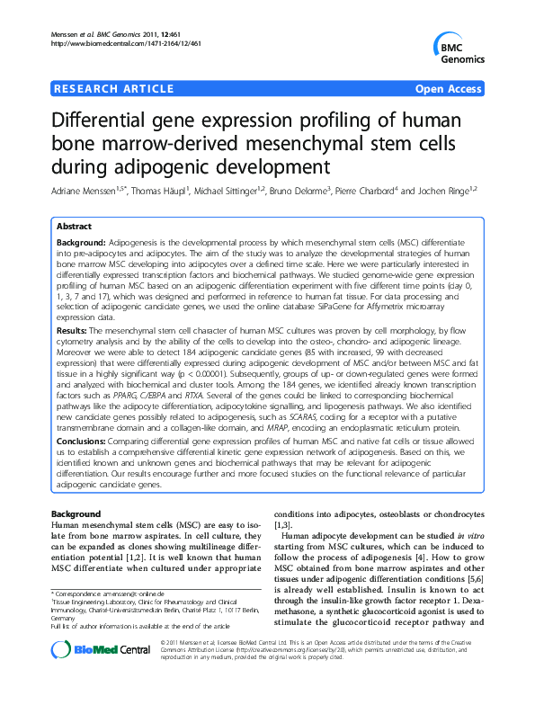 (PDF) Differential gene expression profiling of human bone marrow ...