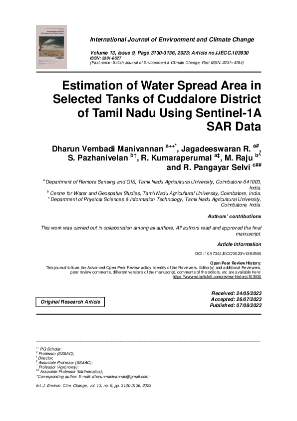 (PDF) Estimation of Water Spread Area in Selected Tanks of Cuddalore ...
