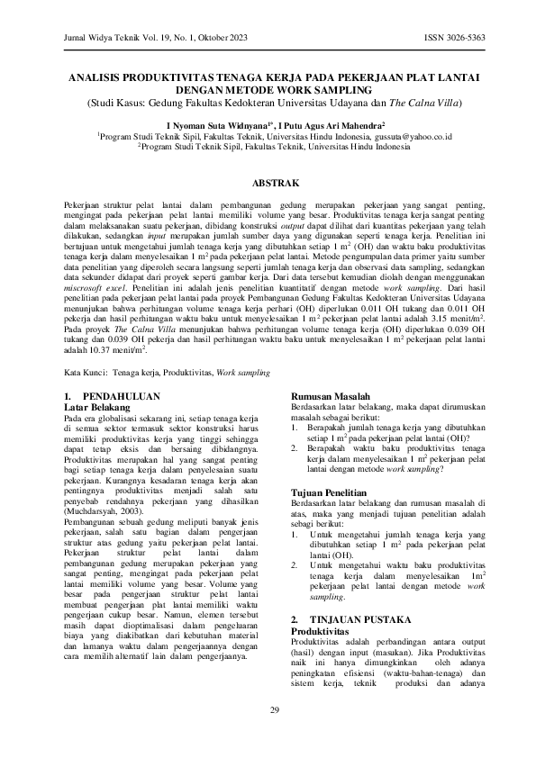 (PDF) Analisis Produktivitas Tenaga Kerja Pada Pekerjaan Plat Lantai ...