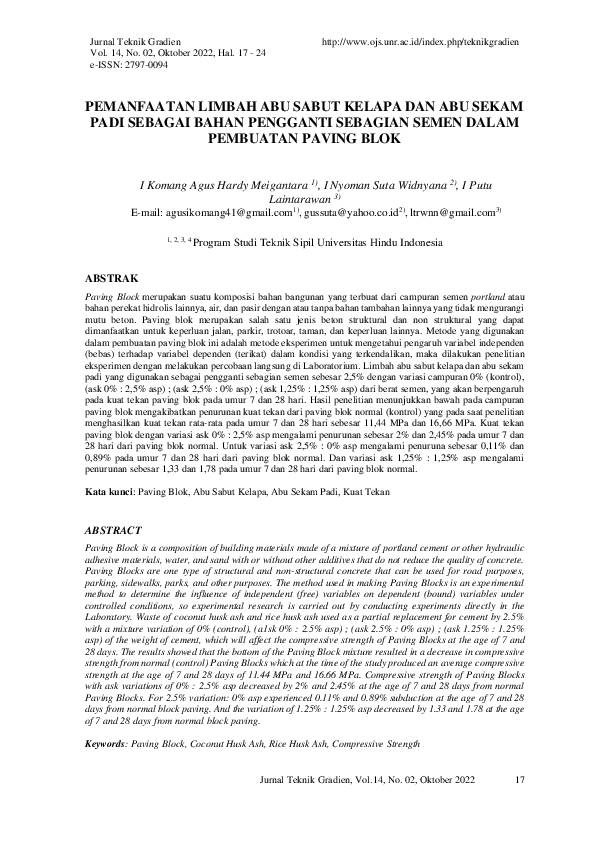 (PDF) Pemanfaatan Limbah Abu Sabut Kelapa Dan Abu Sekam Padi Sebagai Bahan Pengganti Sebagian ...