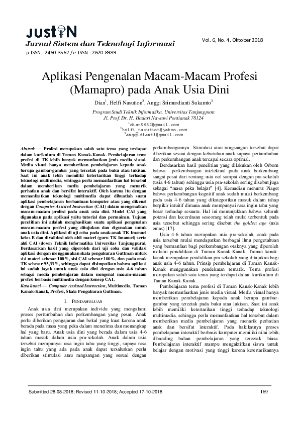 (PDF) Aplikasi Pengenalan Mamapro (Macam-macam profesi) pada Anak Usia Dini