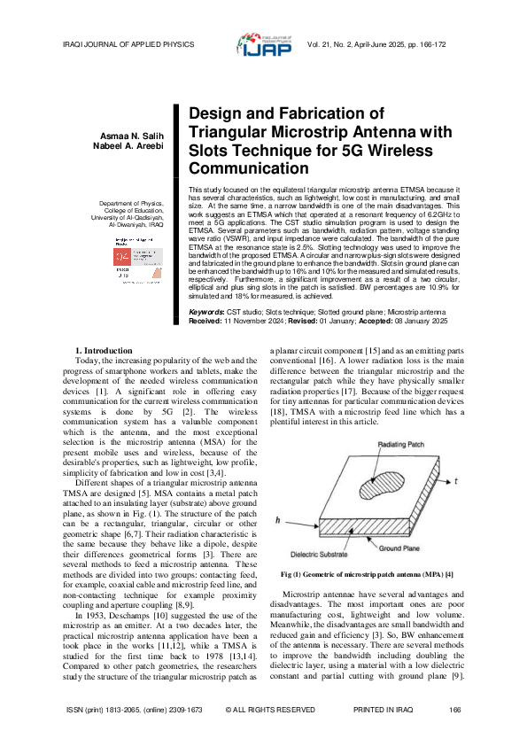 (PDF) Design and Fabrication of Triangular Microstrip Antenna with ...