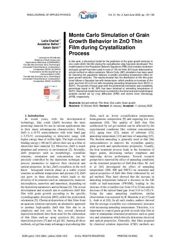 (PDF) Monte Carlo Simulation of Grain Growth Behavior in ZnO Thin Film during Crystallization ...