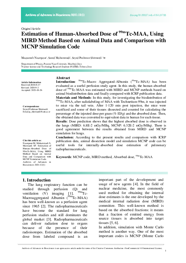 (PDF) Estimation of human absorbed dose of 99mTc-MAA using MIRD method ...
