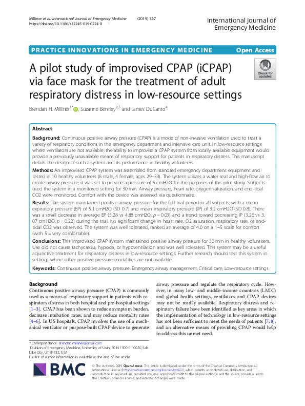 (PDF) A pilot study of improvised CPAP (iCPAP) via face mask for the ...