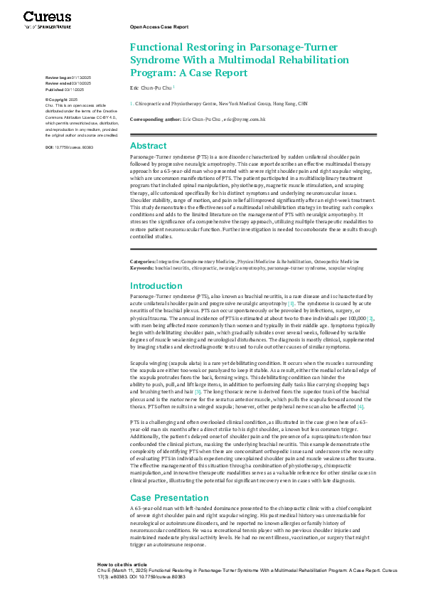 (PDF) Functional Restoring in Parsonage-Turner Syndrome With a ...