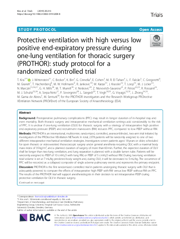(PDF) Protective ventilation with high versus low positive end ...