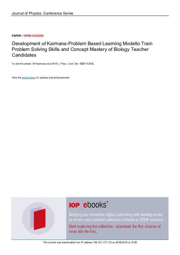 Development of Karmana-Problem Based Learning Modelto Train Problem ...