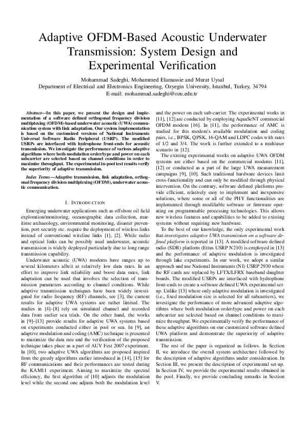 (PDF) Adaptive OFDM-based acoustic underwater transmission: System design and experimental ...