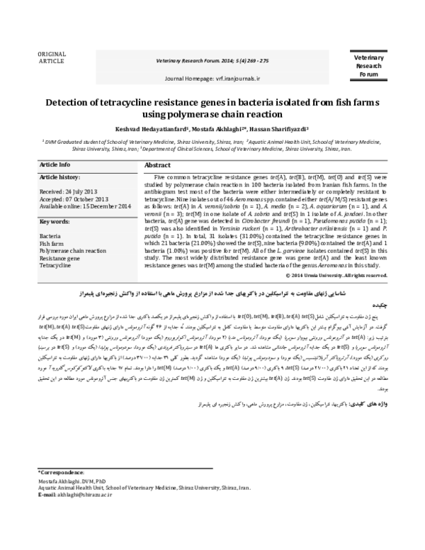 (PDF) Detection of tetracycline resistance genes in bacteria isolated ...