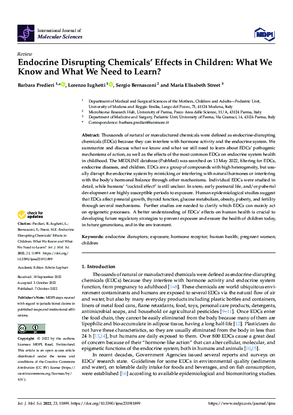 (PDF) Endocrine Disrupting Chemicals’ Effects in Children: What We Know ...