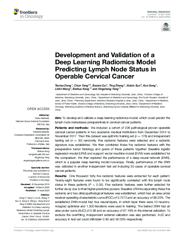 (PDF) Development and Validation of a Deep Learning Radiomics Model Predicting Lymph Node Status ...