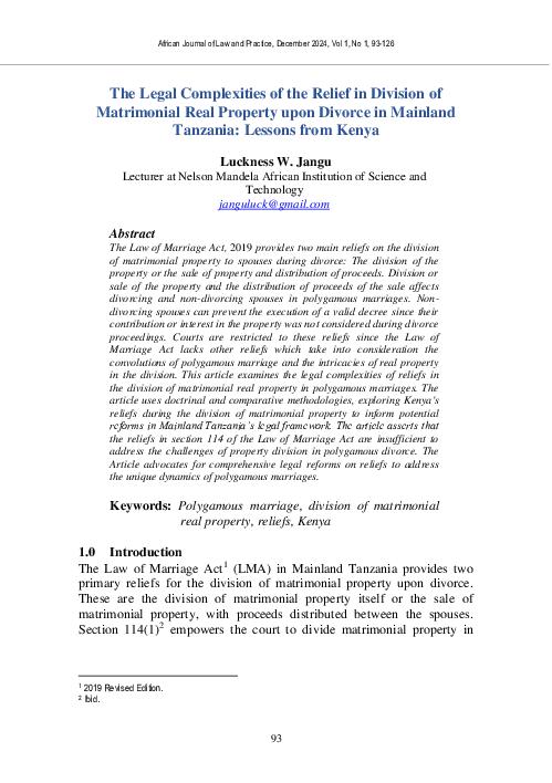 (PDF) The Legal Complexities of the Relief in Division of Matrimonial ...