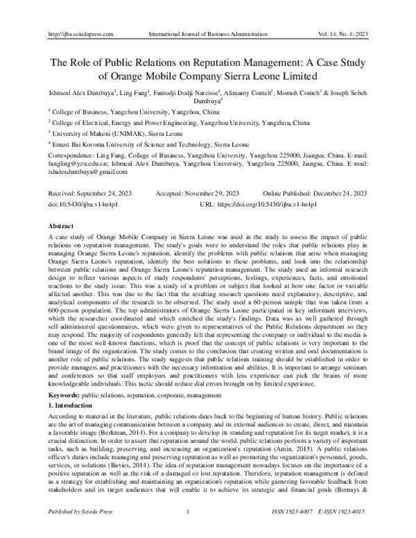 (PDF) The Role of Public Relations on Reputation Management: A Case ...