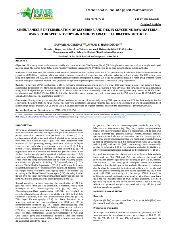 (PDF) SIMULTANEOUS DETERMINATION OF GLYCERINE AND DEG IN GLYCERINE RAW ...